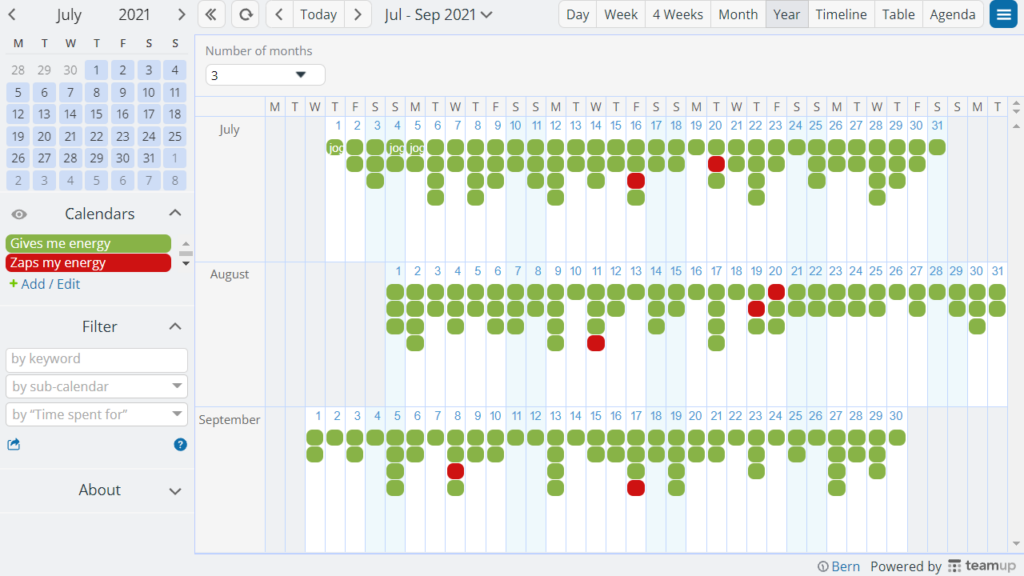 Track and Balance Energy with a Color-Coded Calendar | Teamup Blog